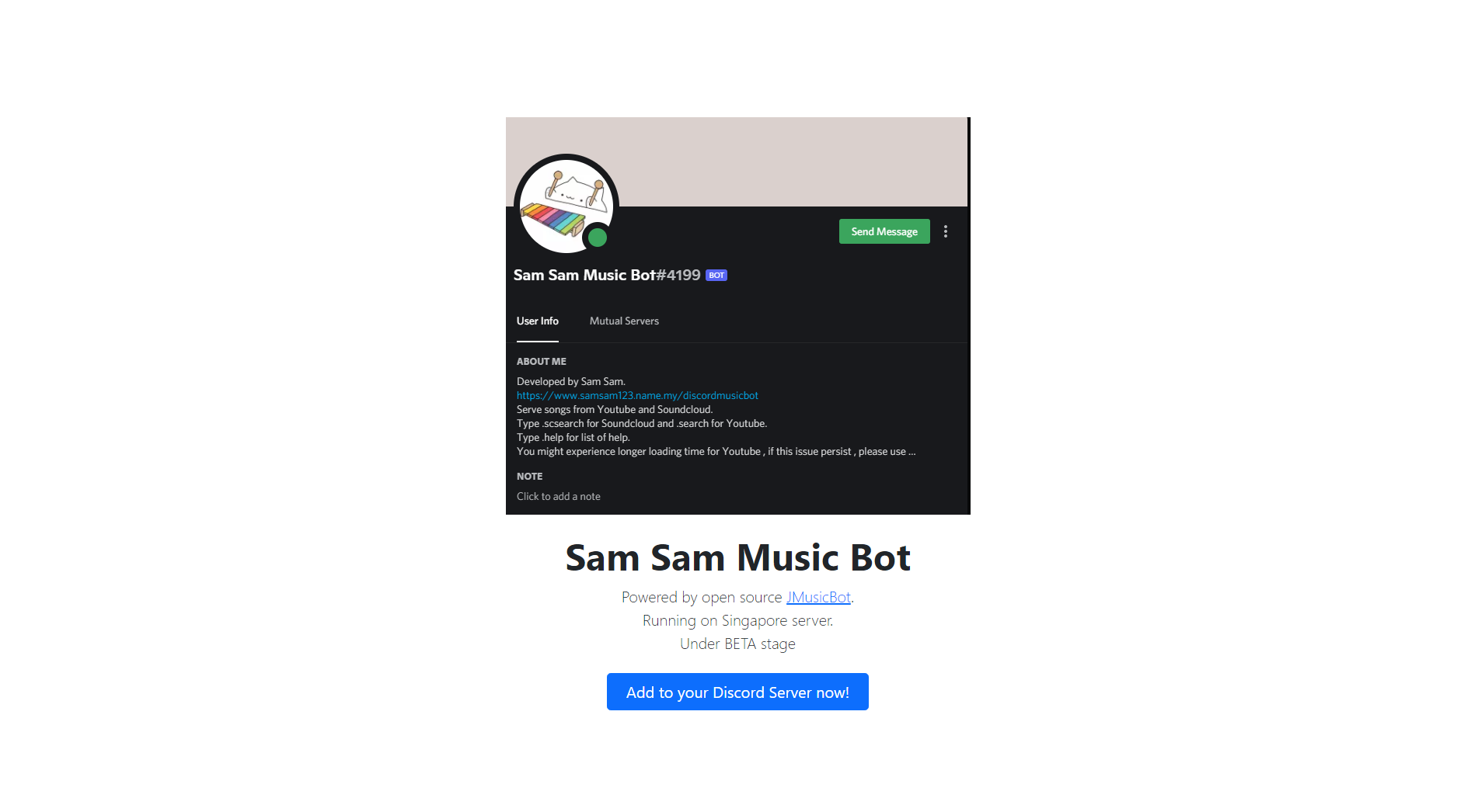 [BETA] Discord Music Bot by Sam Sam